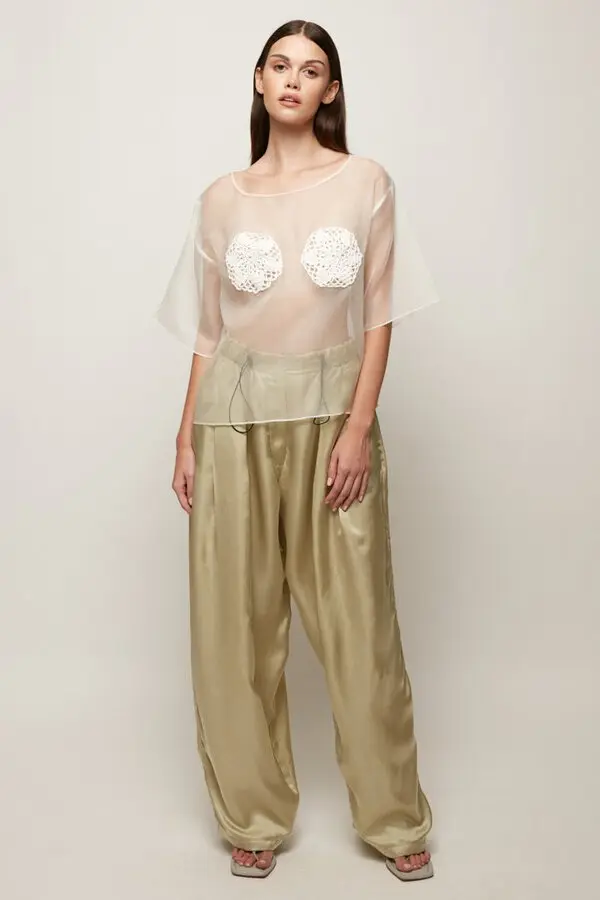 SWF Satin Draped Wide Leg Pant - Kiwi