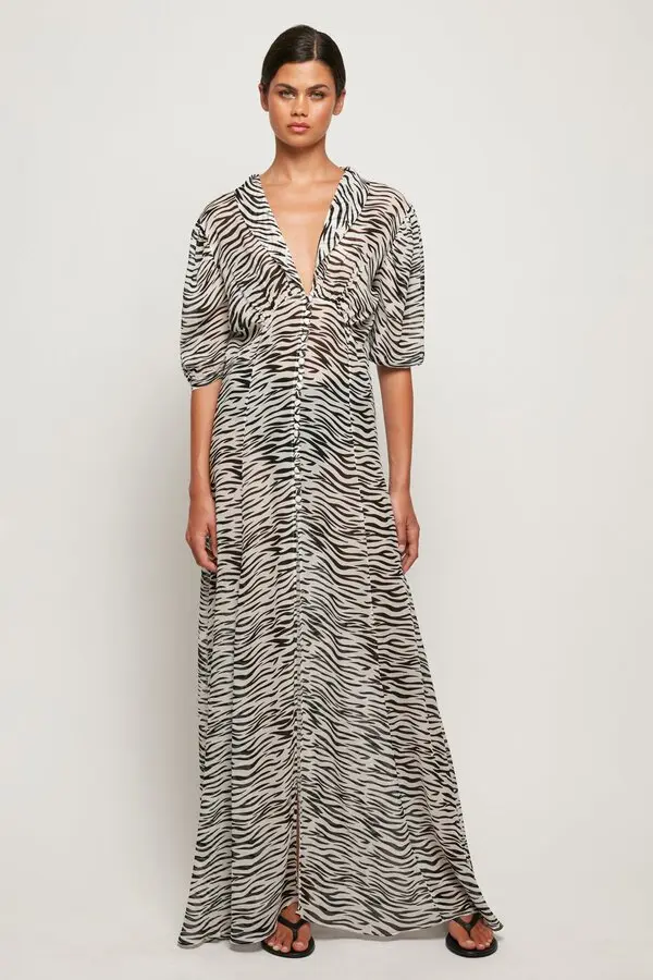 S/W/F BOUTIQUE - INTERNATIONAL Sheer Button Front Maxi - Shadow Play