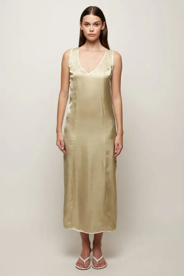 SWF Satin V-neck Midi Dress