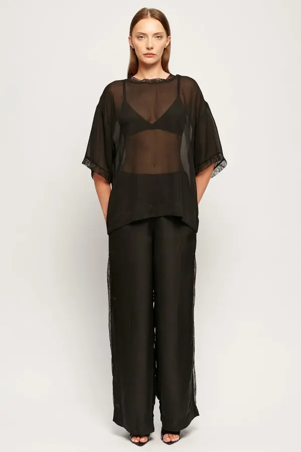 SWF Wide Leg Satin Lace Pant - Midnight Lace