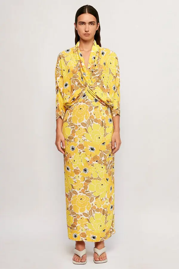 SWF Boutique Twist Front Midi Dress With Floral Print - After Spring