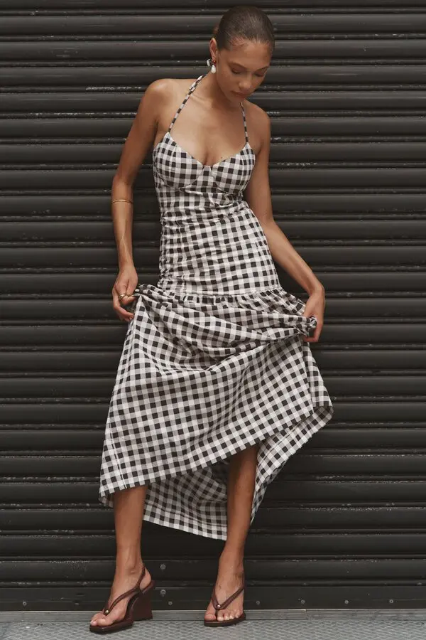 S/W/F BOUTIQUE - INTERNATIONAL Fine Halter Maxi - Check