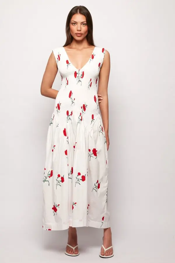 SWF Wide V Shirred Midi Dress