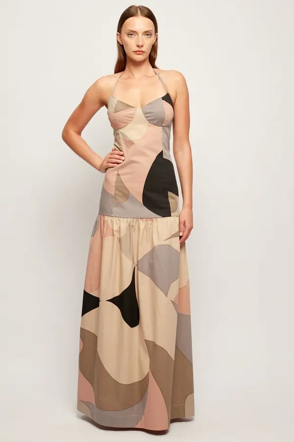 S/W/F BOUTIQUE - INTERNATIONAL Fine Halter Maxi - Blurred Bloom