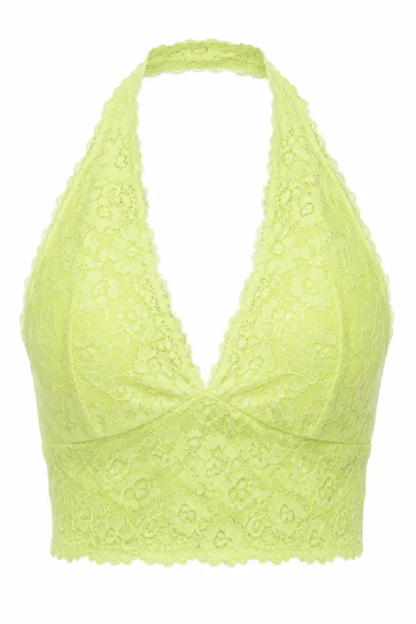 S/W/F BOUTIQUE - INTERNATIONAL Lace Halter Crop Top - Fluro Yellow