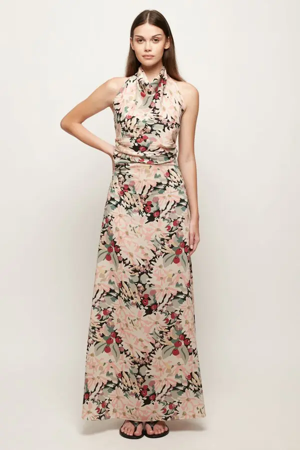 S/W/F BOUTIQUE - INTERNATIONAL High Neck Halter Maxi - Dust Bloom