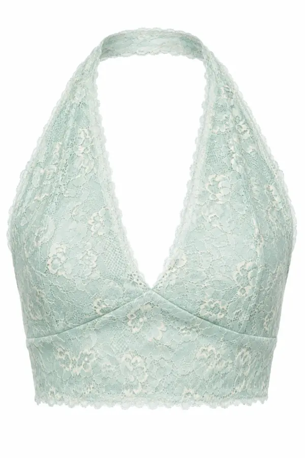 S/W/F BOUTIQUE - INTERNATIONAL Lace Halter Crop Top - Pale Mint