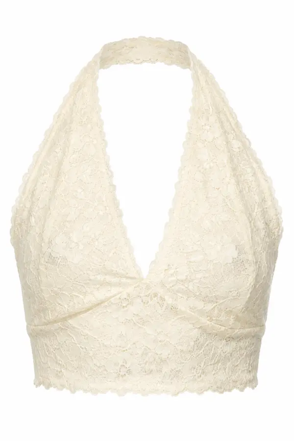 S/W/F BOUTIQUE - INTERNATIONAL Lace Halter Crop Top - Lemon