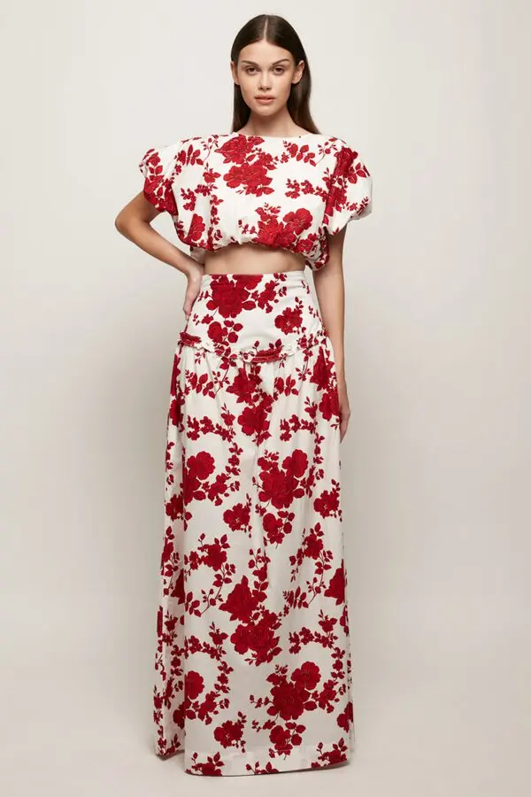 SWF High Waisted Gathered Maxi - Red Veil