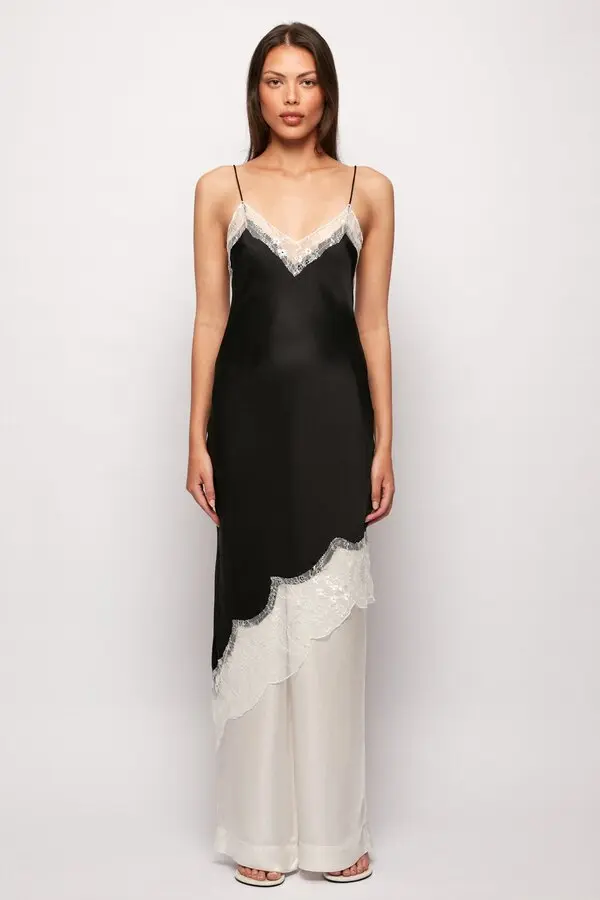 SWF Lace Trim Asymmetric Slip Dress - Ebony