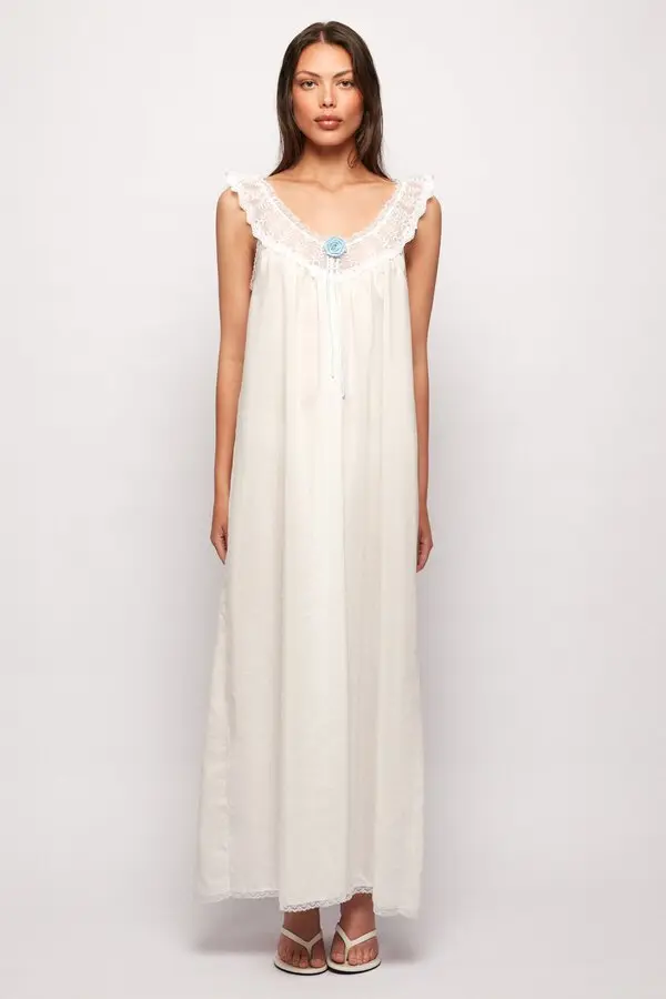 SWF Lace Trim Dayjama Maxi - Chalk