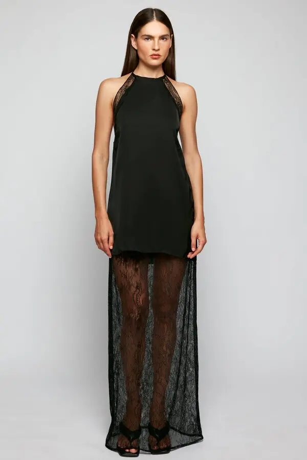 SWF Lace Trim Halter Tunic - Ebony