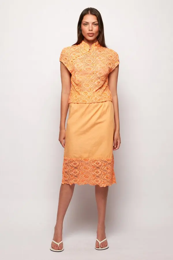 SWF Mandarin-collar Lace Blouse - Chrome