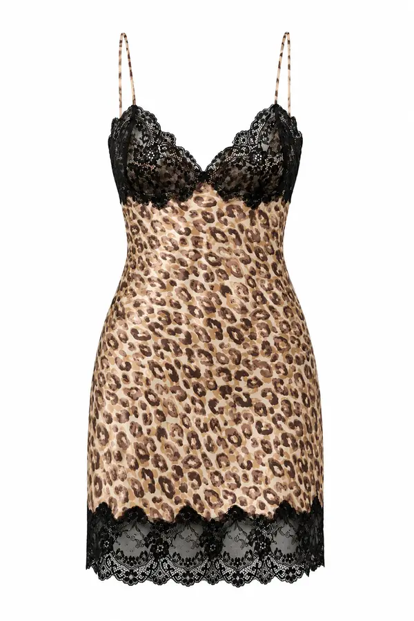 SWF Lace Trim Slip Dress - Leopard