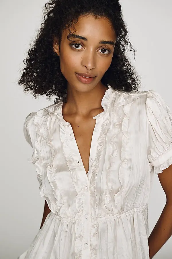 Anthropologie Short-sleeve Ruffle Blouse - Ivory