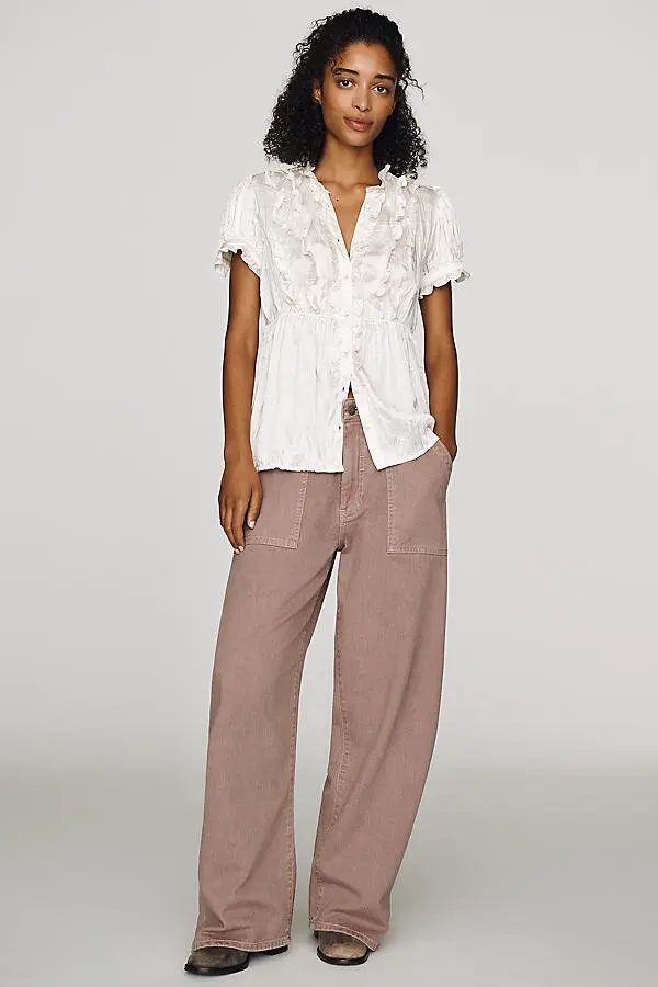Anthropologie Ruffle Short Sleeve Blouse