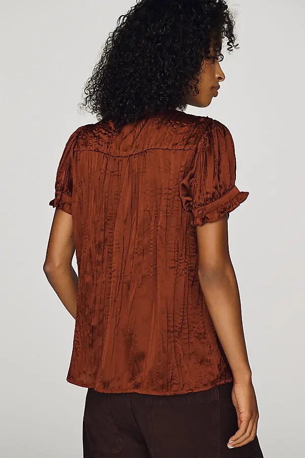 Anthropologie Short-sleeve Ruffle Blouse - Smoked Paprika