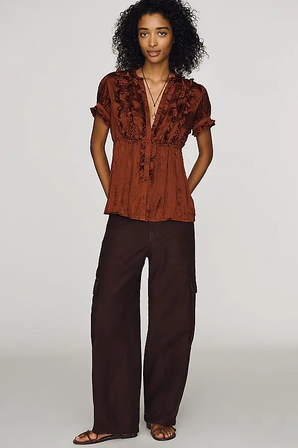 Anthropologie Short-sleeve Ruffle Blouse - Smoked Paprika