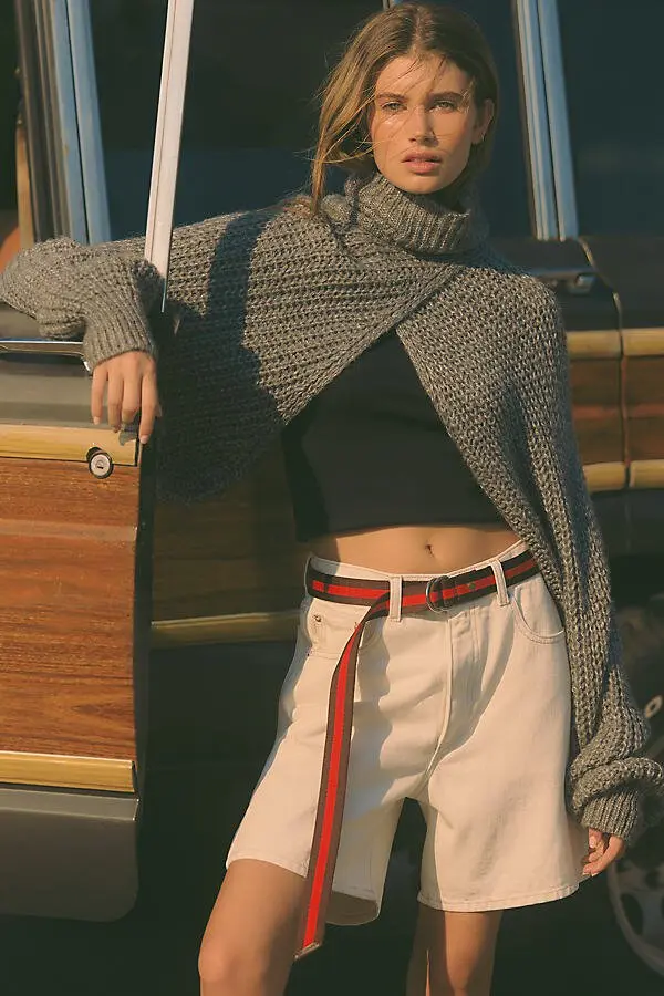 Anthropologie Cable-knit Draped Shrug - Grey