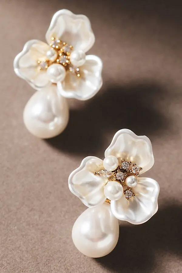OLIVE & PIPER Eden Floral Pearl Drop Earrgs