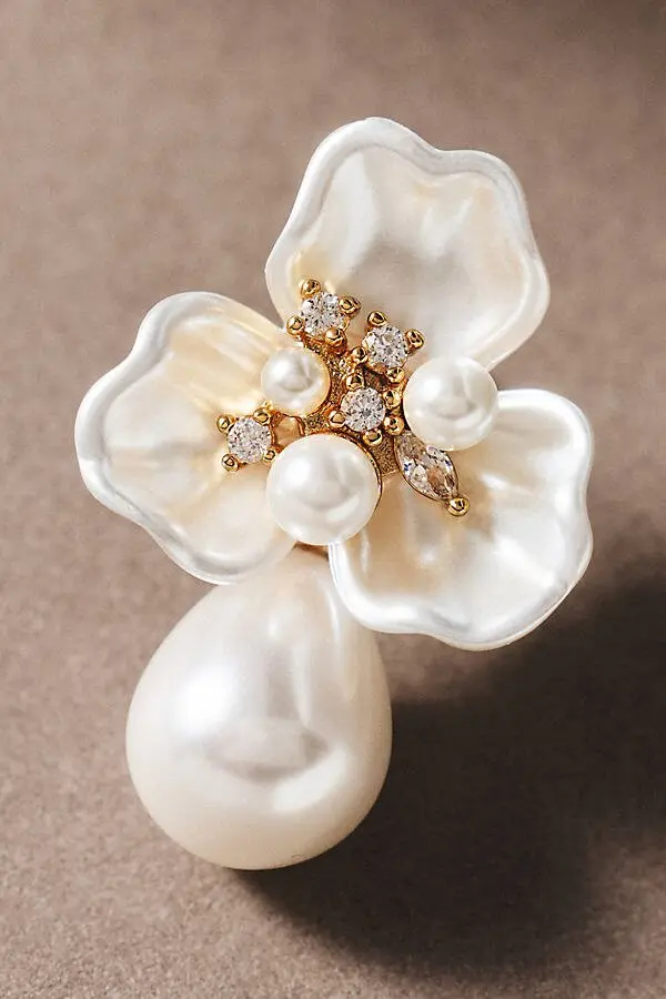 OLIVE & PIPER Eden Floral Pearl Drop Earrgs