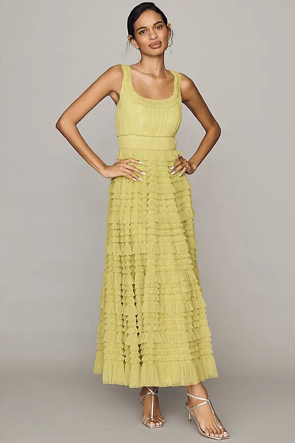 Mac Duggal Mesh Ruffle Dress