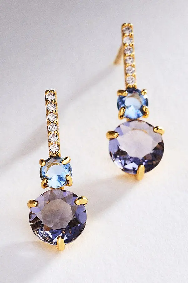 Anthropologie Pavé Bar Gemstone Drop Earrgs - Blue