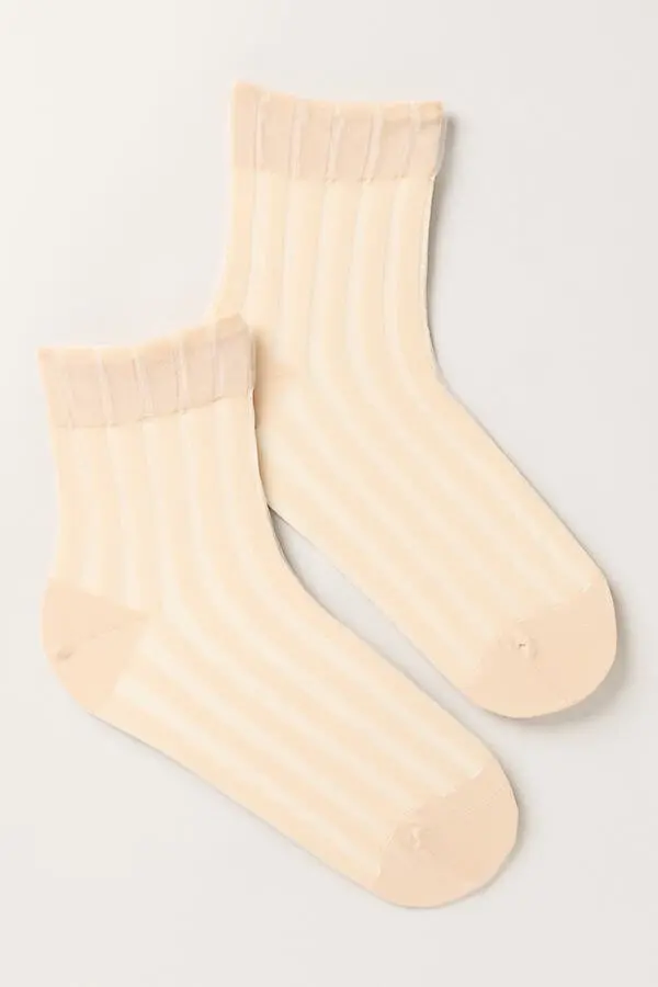 Hansel From Basel Sheer Striped Crew Socks - Nude