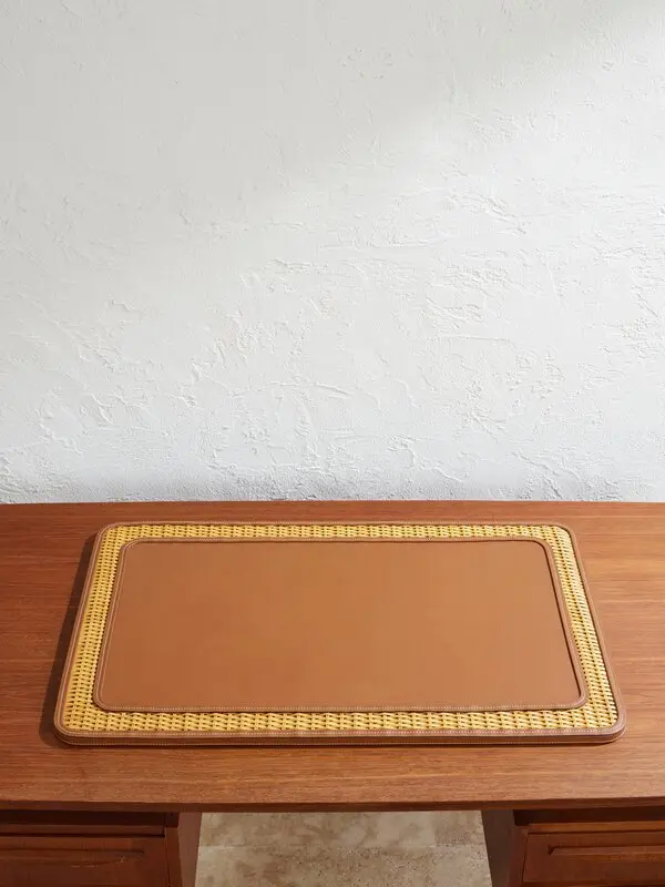 Ralph Lauren Bailey Rattan-trimmed Leather Desk Blotter - Brown
