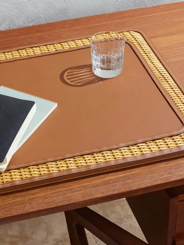 Ralph Lauren Bailey Rattan-trimmed Leather Desk Blotter
