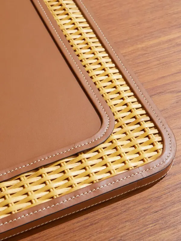 Ralph Lauren Bailey Rattan-trimmed Leather Desk Blotter