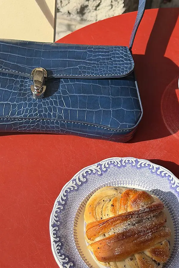 Maeve Faux-leather Croc Shoulder Bag - Navy