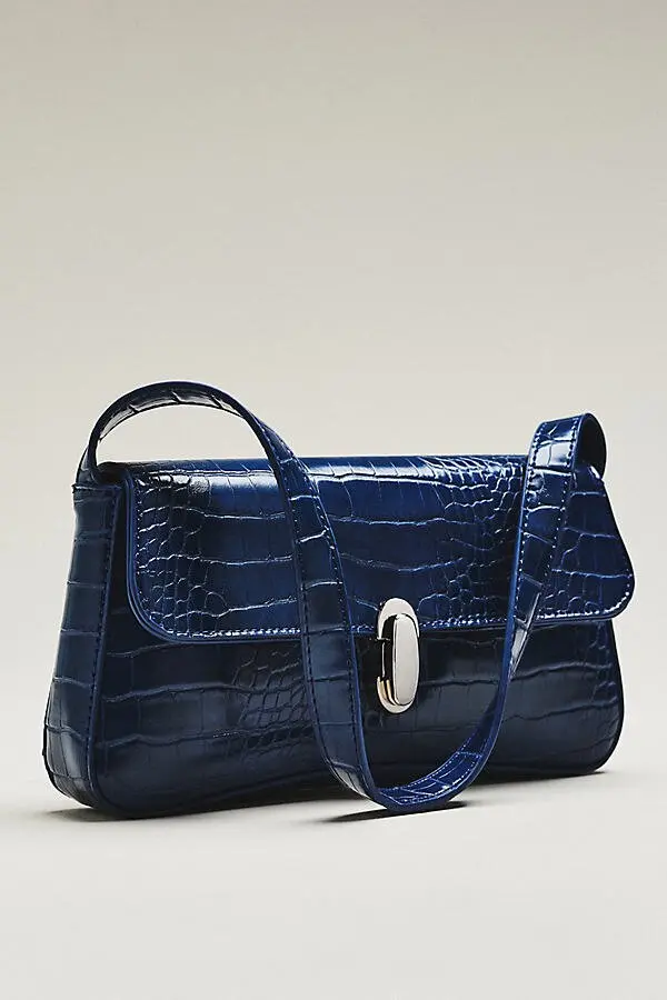 Maeve Faux-leather Croc Shoulder Bag - Navy