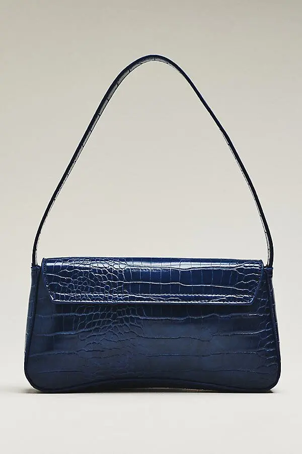 Maeve Faux-leather Croc Shoulder Bag - Navy