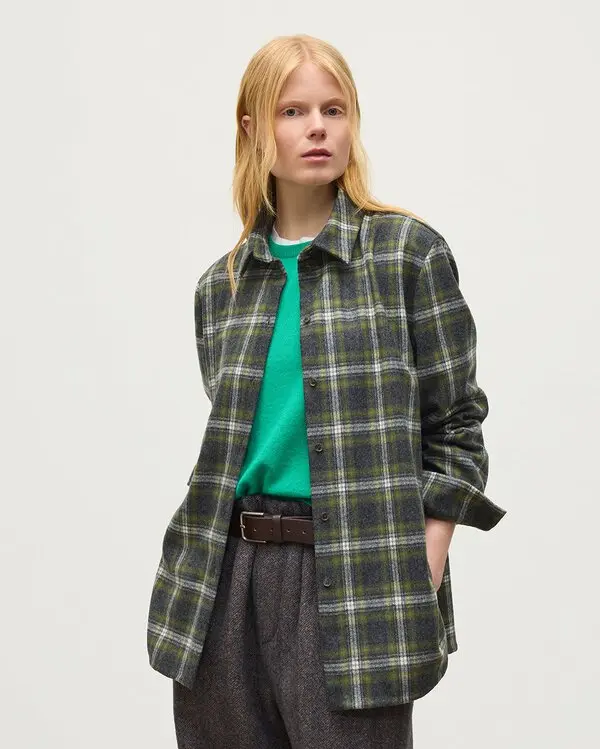 Johnstons Of Elgin Clanlass Plaid Wool & Cashmere Blend Overshirt