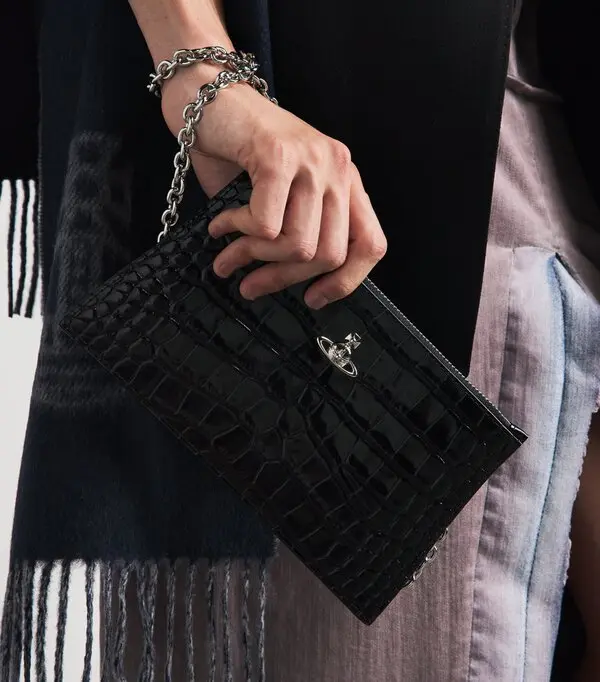 VIVIENNE WESTWOOD Small Croc-embossed Leather Clutch Bag With Orb Detail