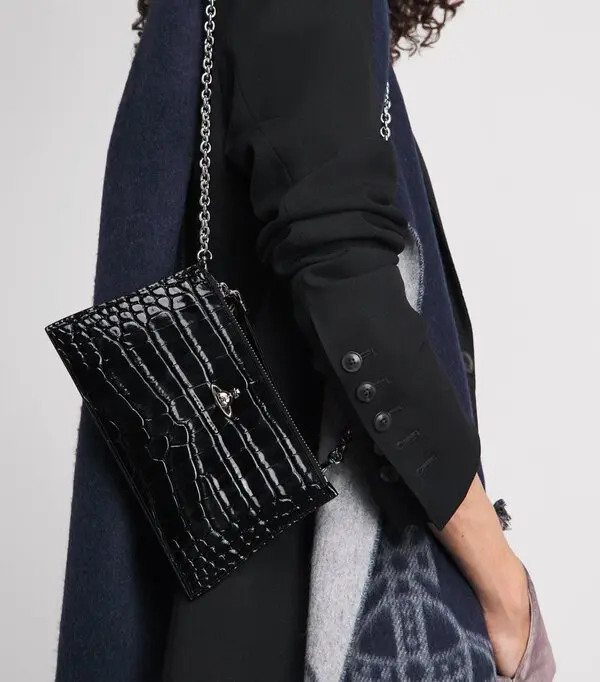 VIVIENNE WESTWOOD Small Croc-embossed Leather Clutch Bag With Orb Detail