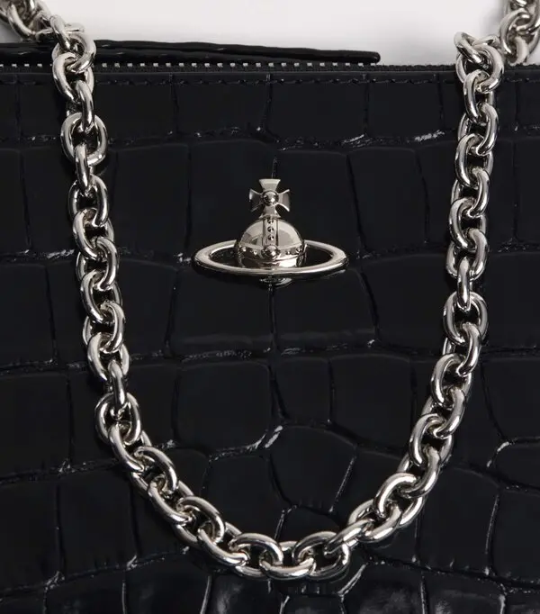 VIVIENNE WESTWOOD Small Croc-embossed Leather Clutch Bag With Orb Detail