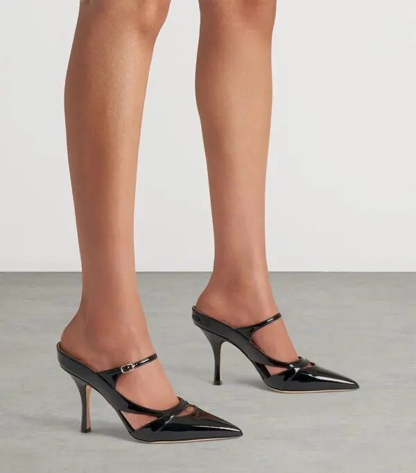 MALONE SOULIERS Patent Leather Patty Heeled Mules 90