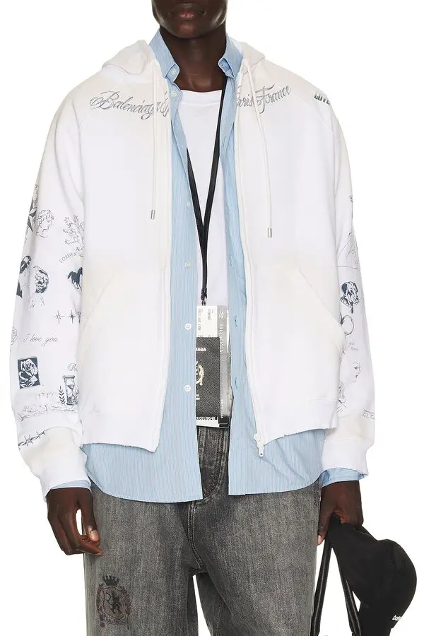 Balenciaga Raglan Zip Up Hoodie - White