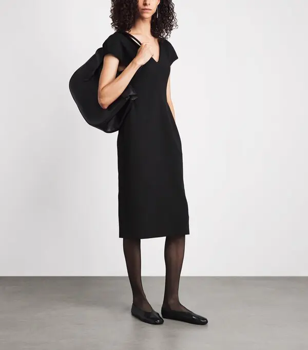 JIL SANDER Wool Sablé V-neck Midi Dress
