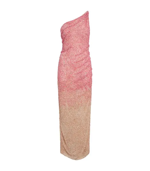 Rachel Gilbert Embellished One-shoulder Kaito Gown - Pink