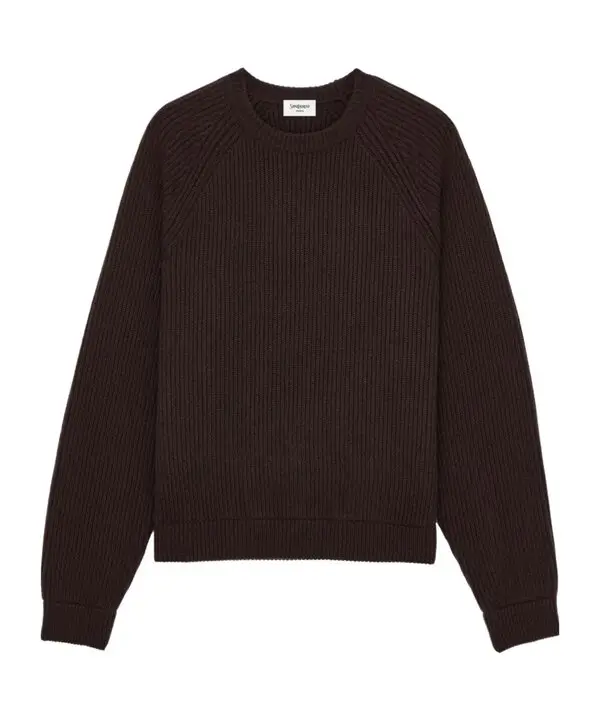 Saint Laurent Sweater In Rib-knit Cashmere - Ebene