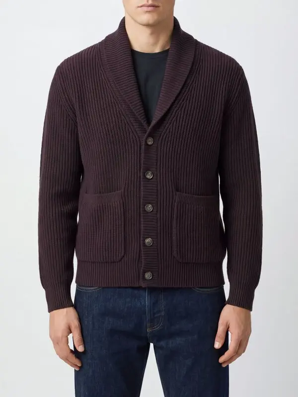 Eleventy Ribbed Shawl-collar Cardigan With Front Button And Side Pockets