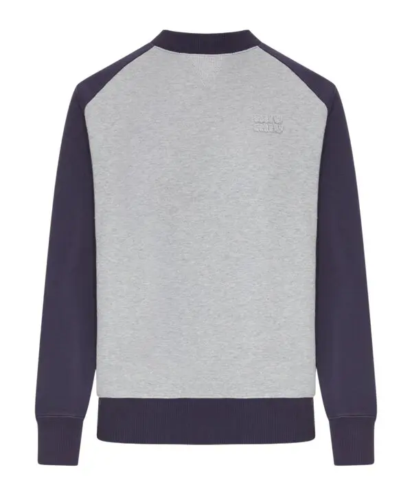Miu Miu Raglan Sleeve Logo Embroidered Sweatshirt - Grey Blue