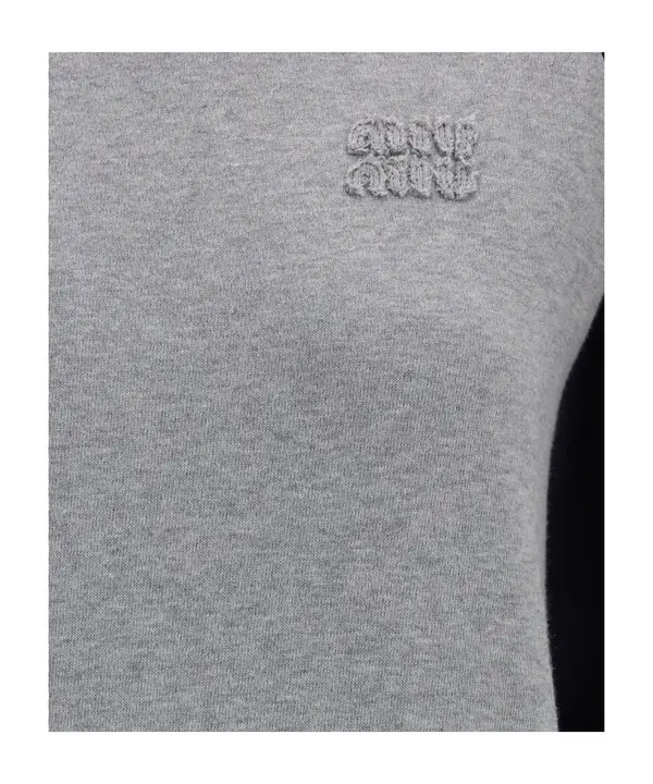 Miu Miu Raglan Sleeve Logo Embroidered Sweatshirt - Grey Blue