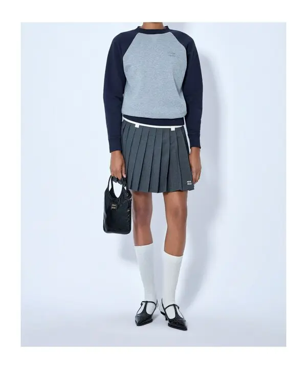 Miu Miu Raglan Sleeve Logo Embroidered Sweatshirt - Grey Blue