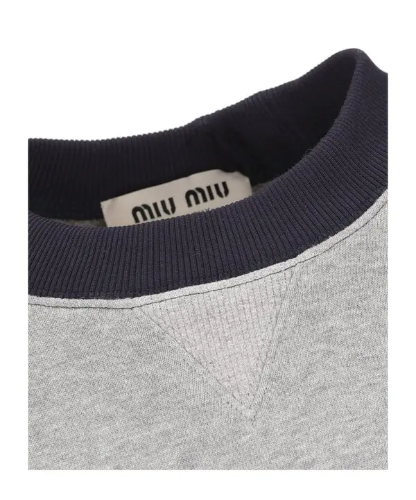 Miu Miu Raglan Sleeve Logo Embroidered Sweatshirt - Grey Blue