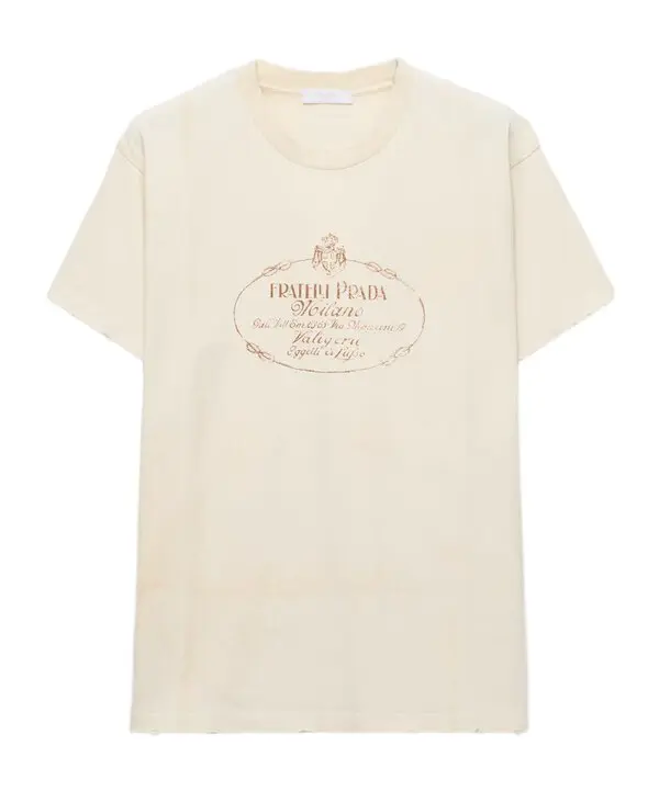 Prada Ivory T-shirt With Logo Print - Natural