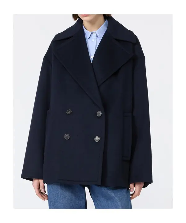 Max Mara Double-breasted Pea Coat - Navy Blue